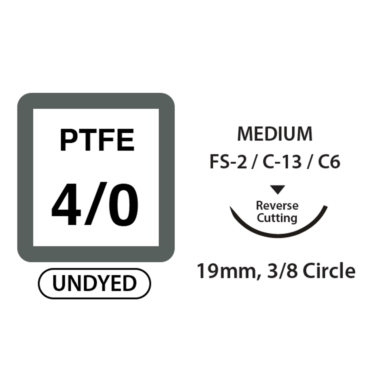 UNIFY PTFE Suture - 4/0 - 19mm 3/8 Circle R/C Needle - 18" White Threa ...