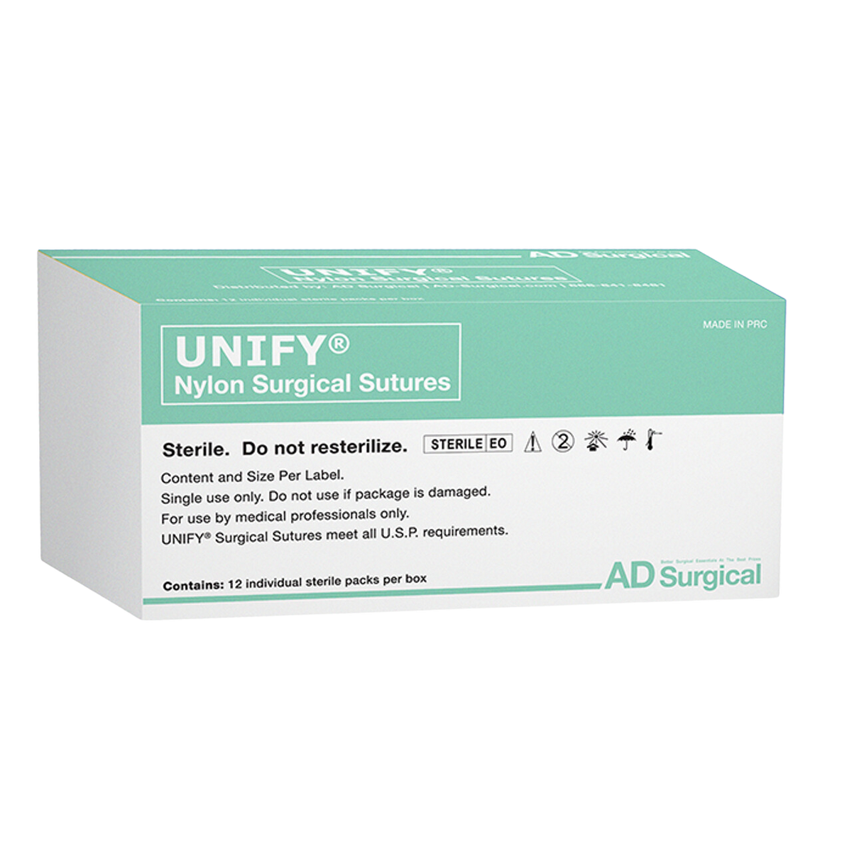 UNIFY Nylon Suture - 5/0 - 19mm 3/8 Circle R/C Needle - 18" Black Thre ...