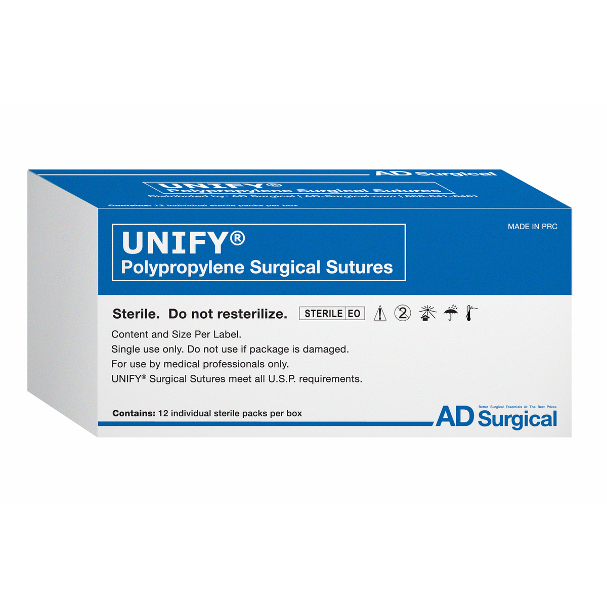 UNIFY Polypropylene Suture - 5/0 - 13mm 3/8 Circle R/C Needle - 18" Bl ...